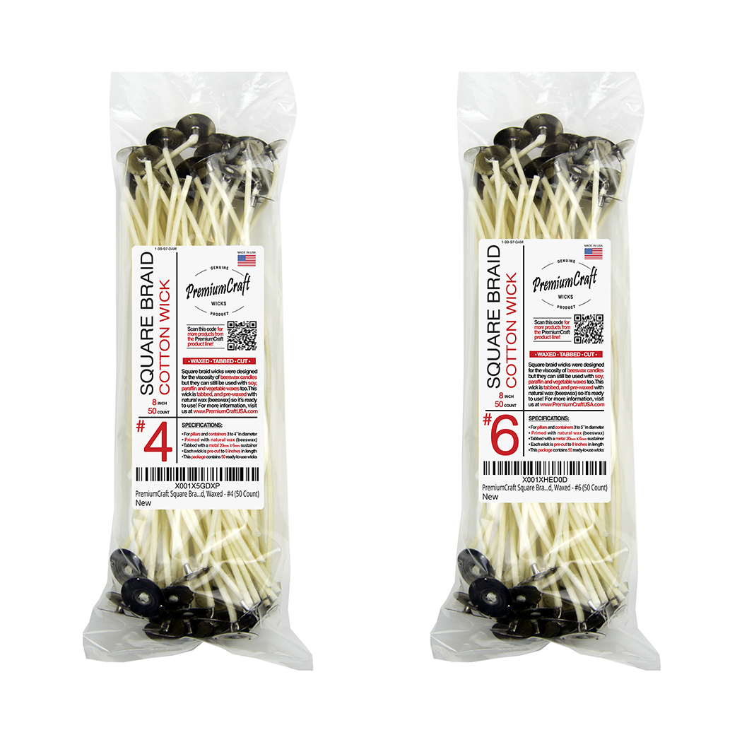 PremiumCraft Square Braid Cotton Candle Wicks (Tabbed)